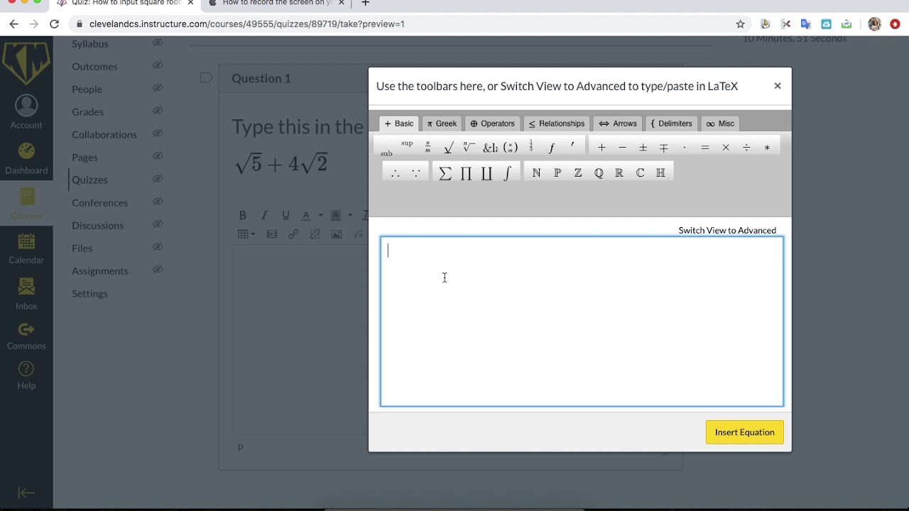 How to type a Square Root in Canvas - YouTube