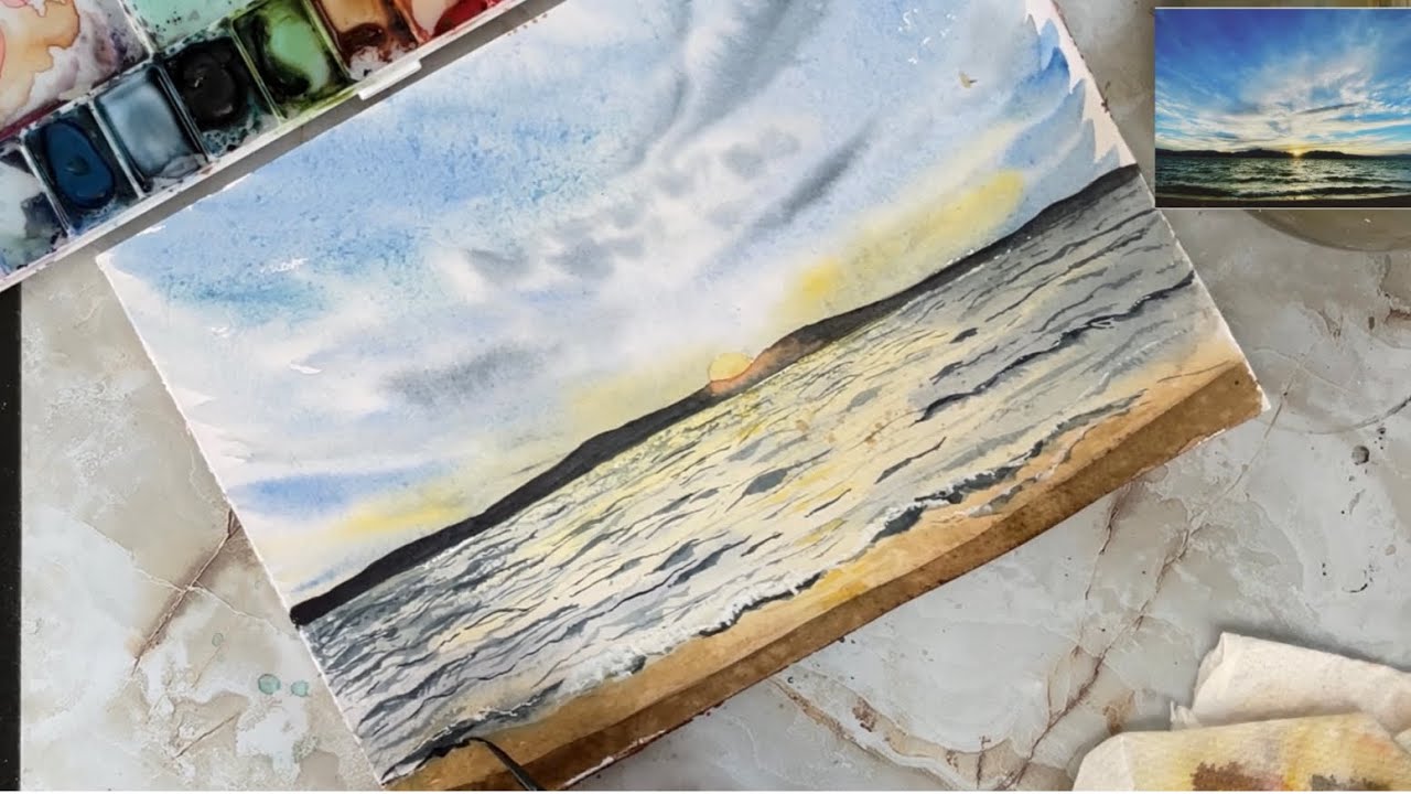 Watercolor Seascape from a reference - YouTube
