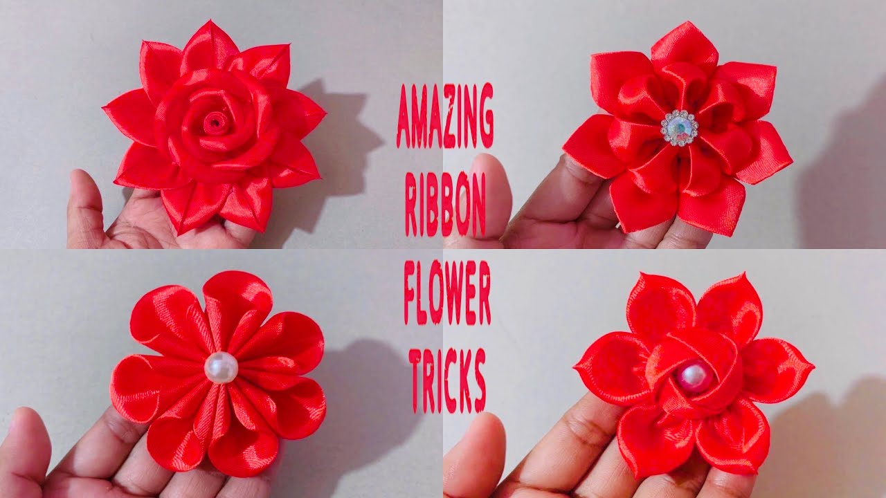 All in One Ribbon Flowers | Best 4 Beautiful Ribbon Flower Making Idea ...