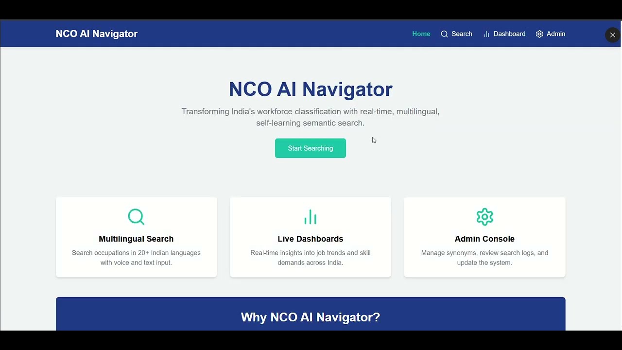 NCO AI Navigator: Real-Time, Multilingual, Self-Learning Semantic Search for India's Workforce ...