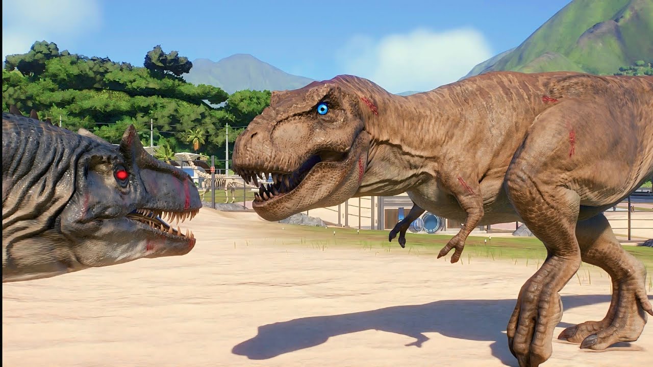 Allosaurus vs T-Rex: Freed and Face to Face! | Jurassic World Evolution ...