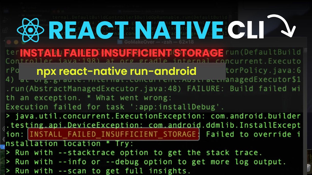 INSTALL FAILED INSUFFICIENT STORAGE - REACT NATIVE CLI - YouTube