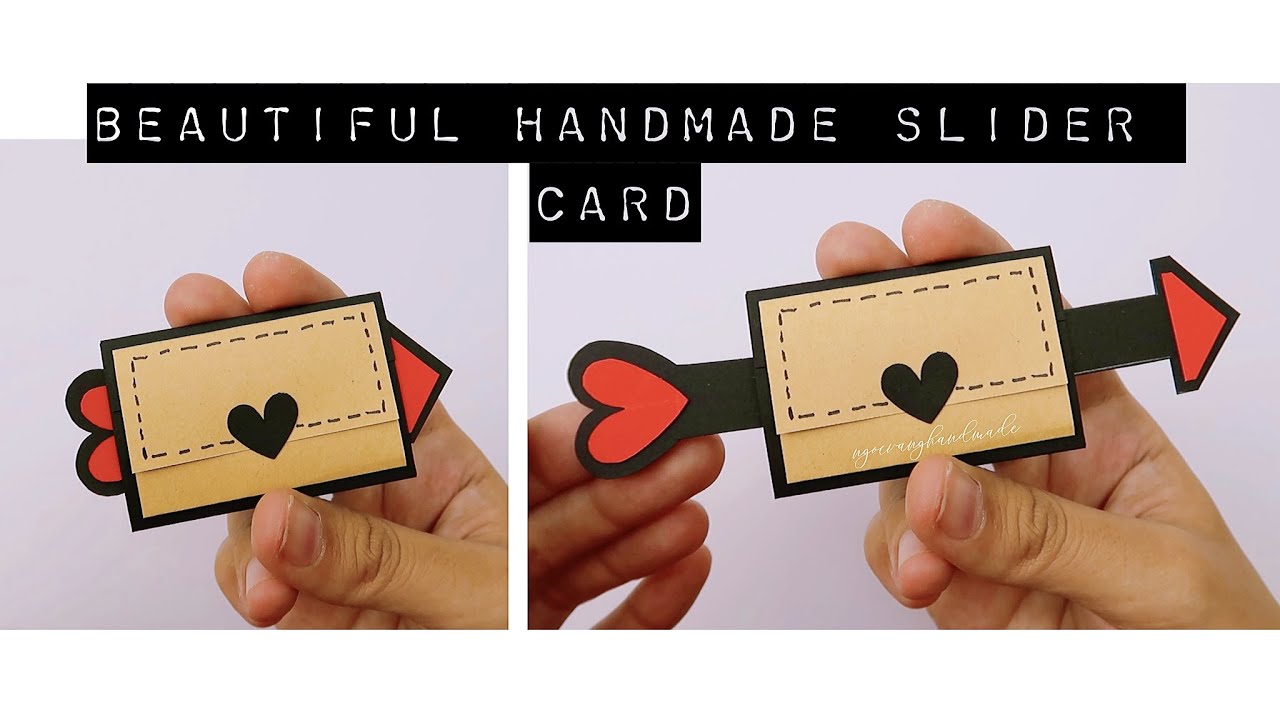 Beautiful handmade slider card • Thiệp trượt mũi tên xuyên qua bìa thư ...