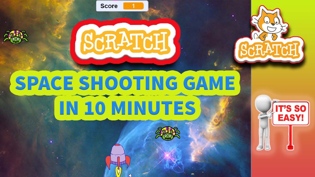 Space Shooting Game Design in Scratch in 10 minutes | Easiest tutorial ...
