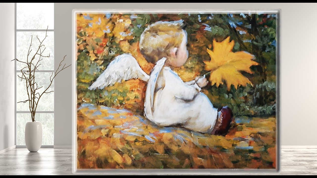 Little Angel and Autumn /Acrylic Painting / Step by Step for Beginners ...