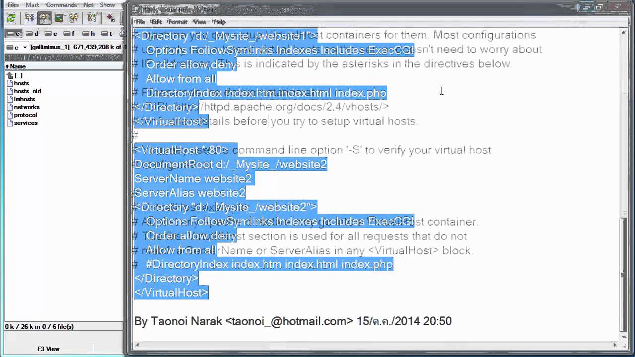 วิธีทำ Virtual Host บน Apache 2.4.10 บน Windows - YouTube