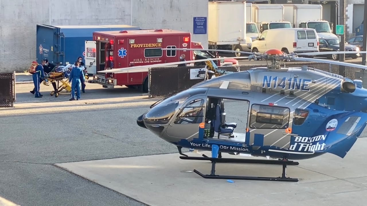 Boston Med Flight Med Evac arriving at Rhode Island Hospital Engine 13 ...