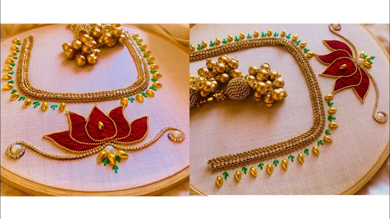 Lotus thread Work Design | Aari Work with Normal Needle same Stitch ...