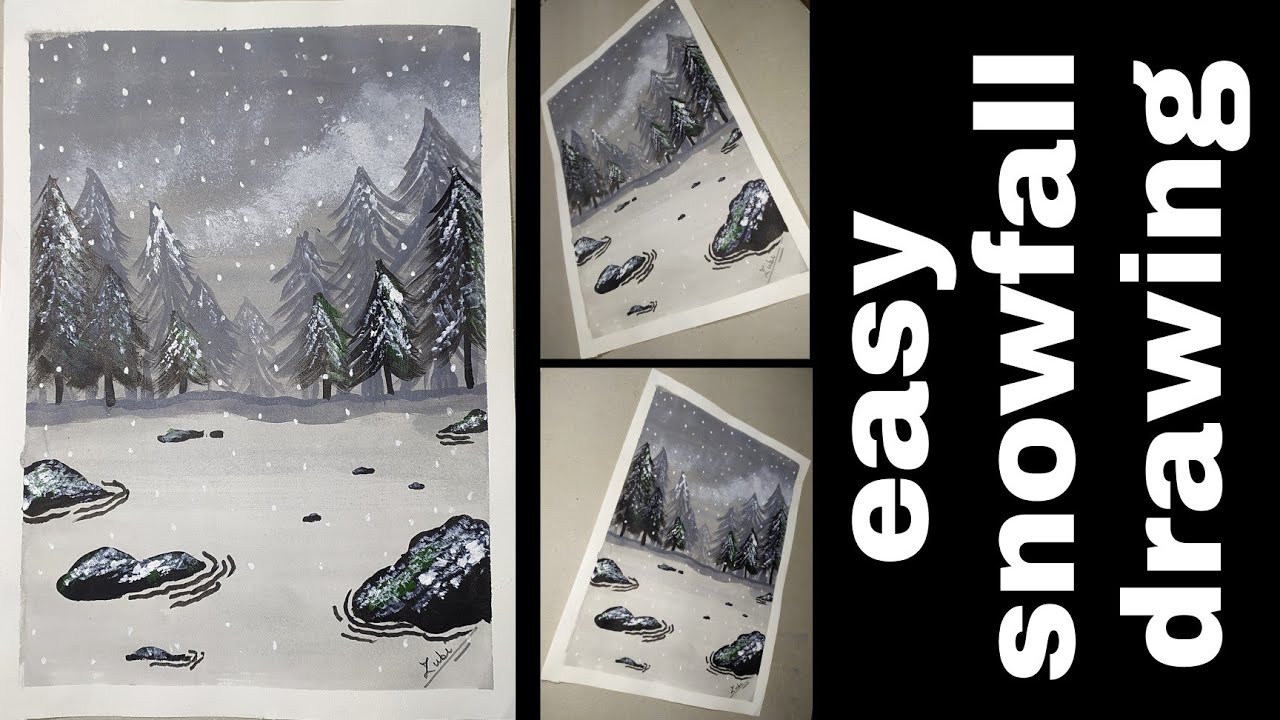 snowfall easy drawing by acrylic colors - YouTube