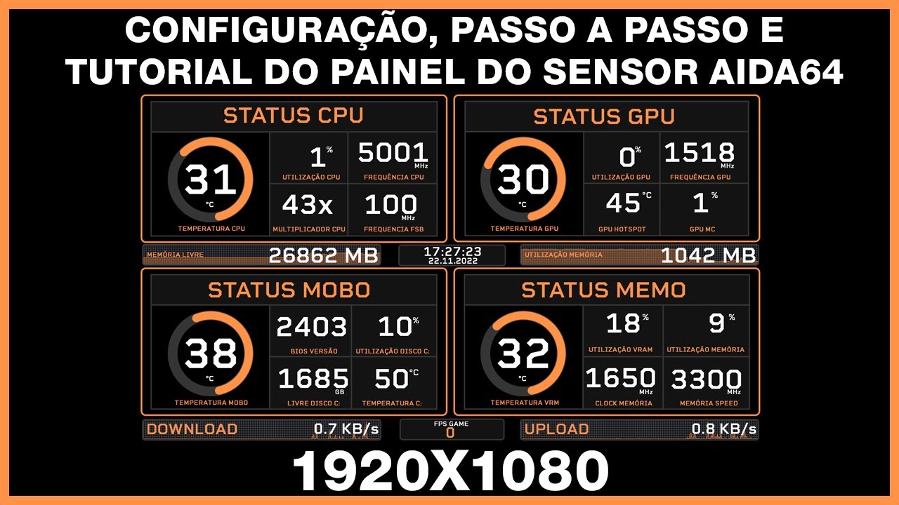 Configuração, passo a passo e tutorial do painel do sensor Aida64 - YouTube