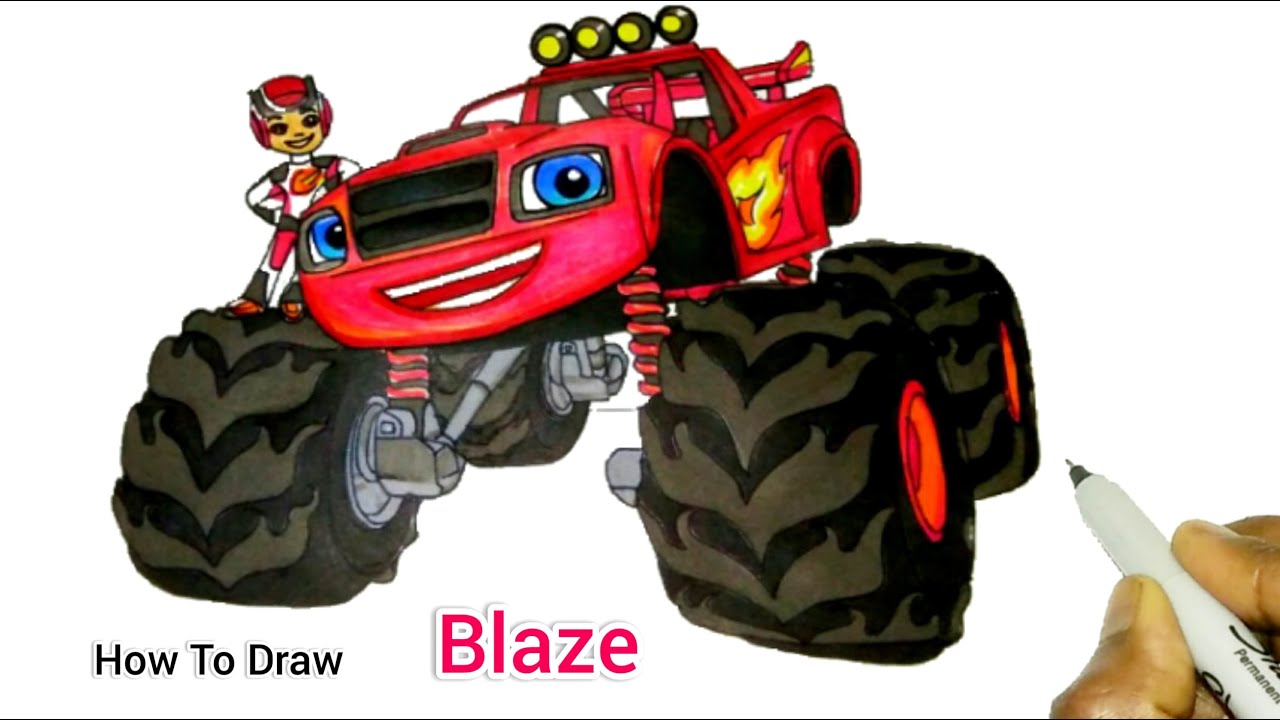How To Draw + Colour Blaze and the Monster Machine | Monster Truck ...