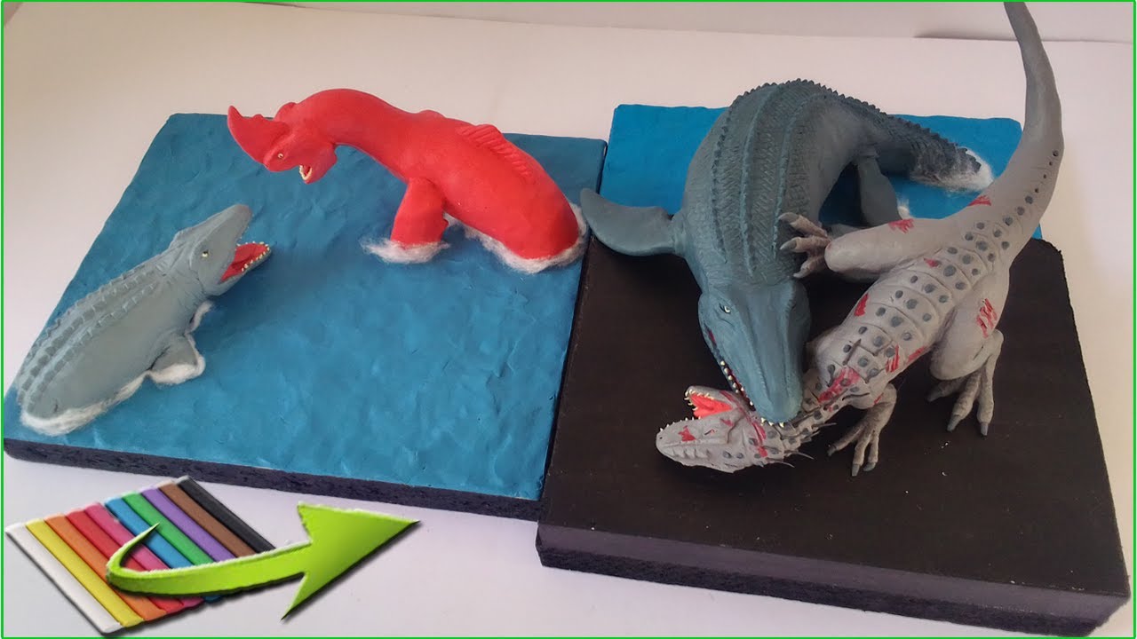 MOSASAURUS VS INDOMINUS REX & RED BLUSTER WITH CLAY/PLASTILINA. - YouTube