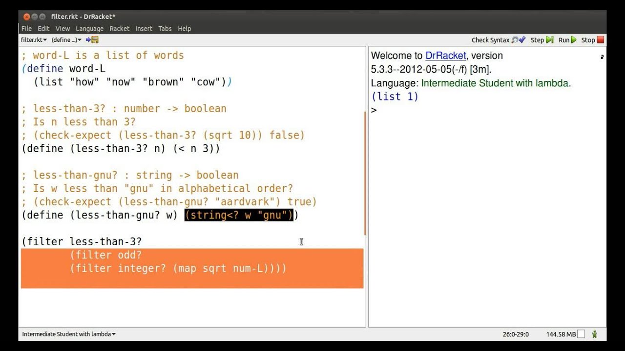 racket aggregates video 6/6 --- filtering lists to match a criterion ...