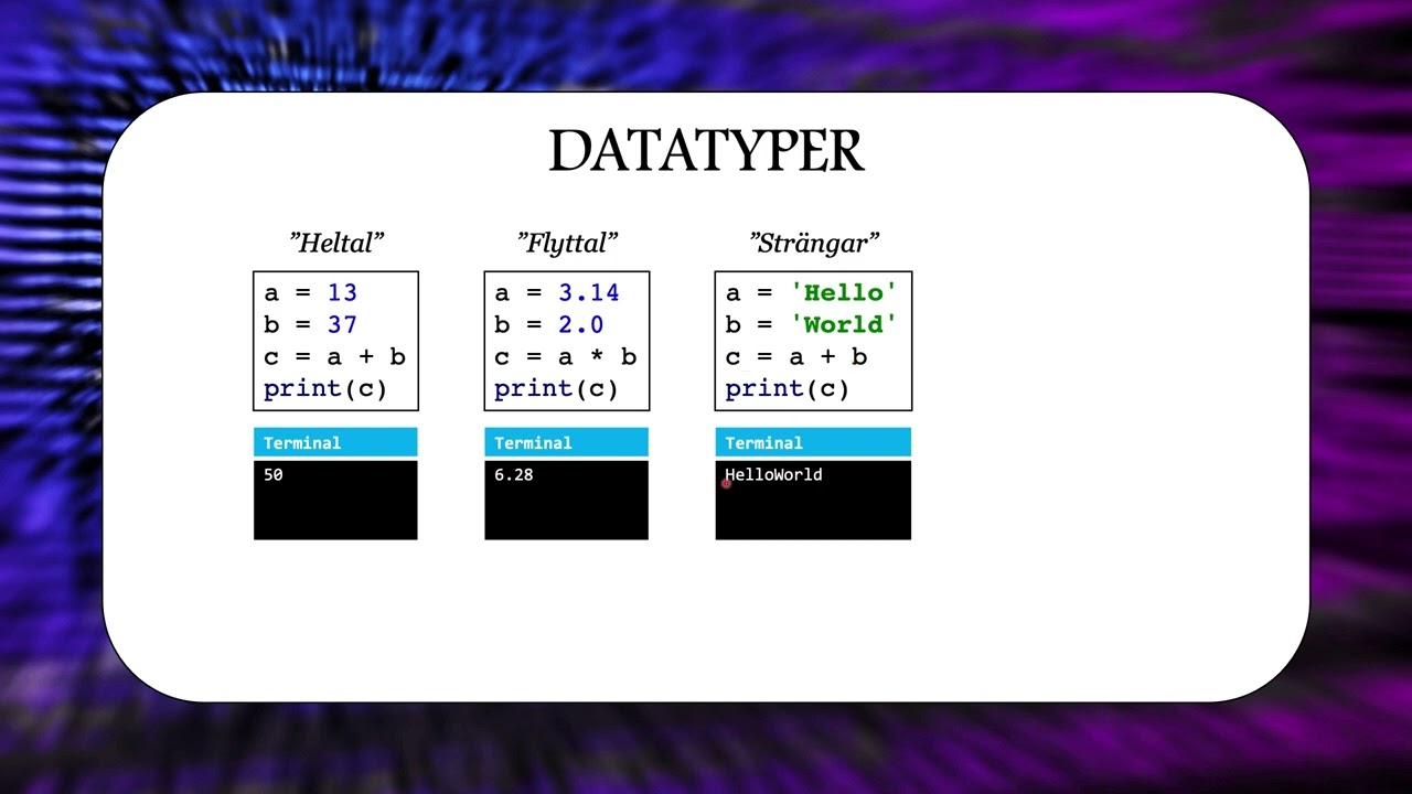 Data, typer, satser och operationer i Python - YouTube