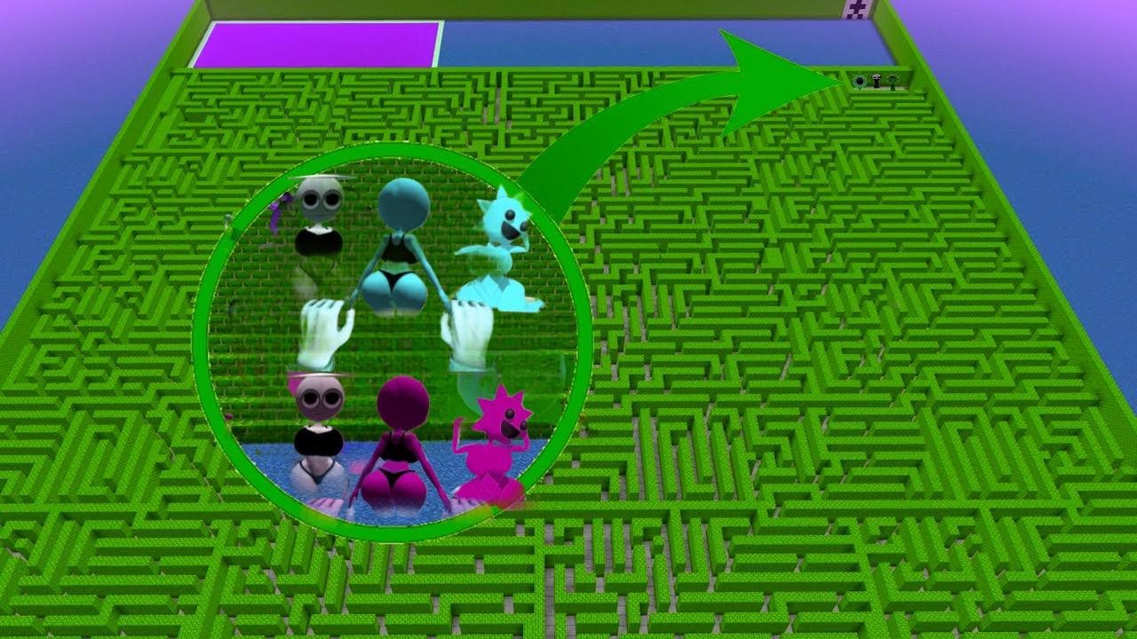 All the incredible Sprunki in the Horror version of the Maze Gmod map ...