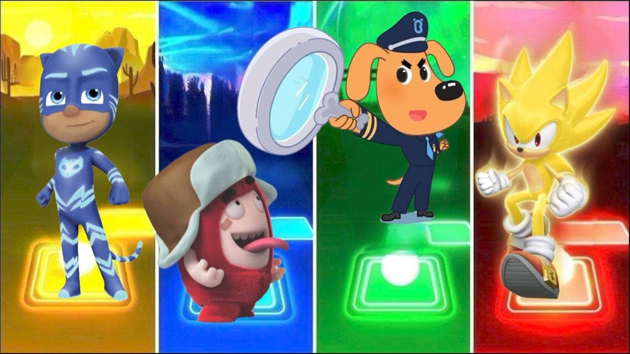 Pj masks Catboy 🆚Oddbods fuse🆚Sheriff labrador🆚 Super Sonic 🎶 Tiles Hop ...