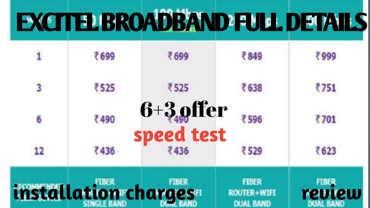 EXCITEL BROADBAND FULL DETAILS |INSTALLATION CHARGES| 6+3 OFFER|SPEED ...