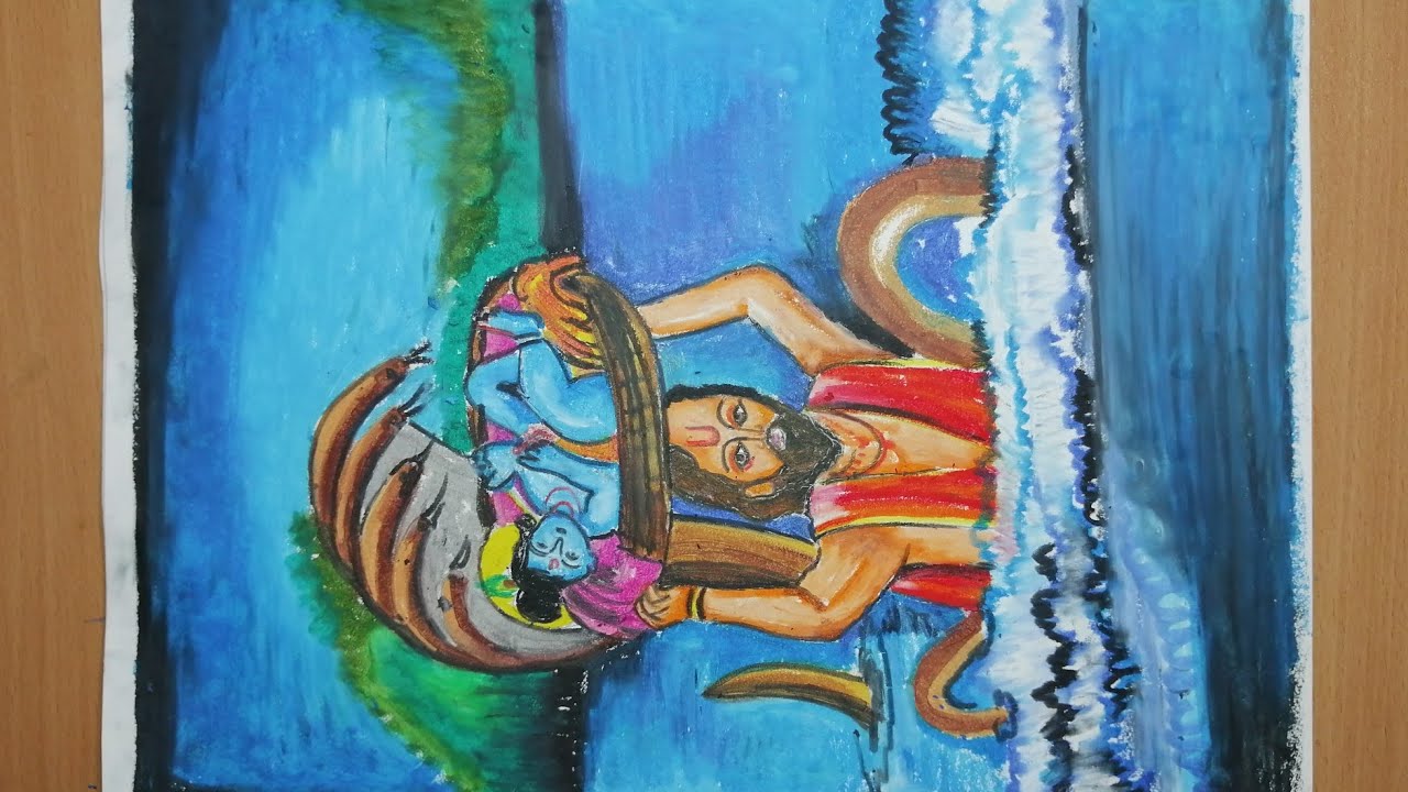 Janmashtami Special Drawing/ Vasudev brings baby Krishna to Gokul ...