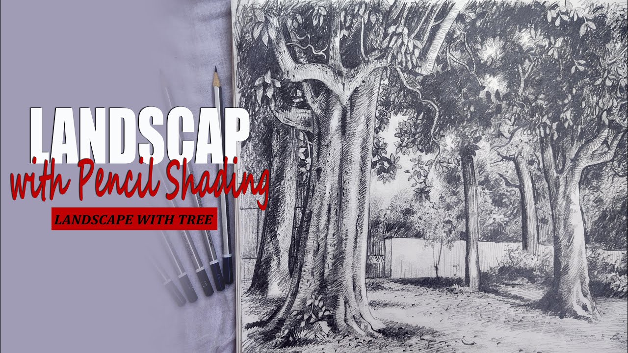Pencil Shading Landscape with Trees Drawing Tutorial# Landscape in ...