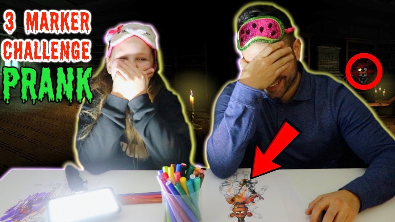 3 MARKER CHALLENGE IN THE DARK with DAD!! (PRANK) - YouTube