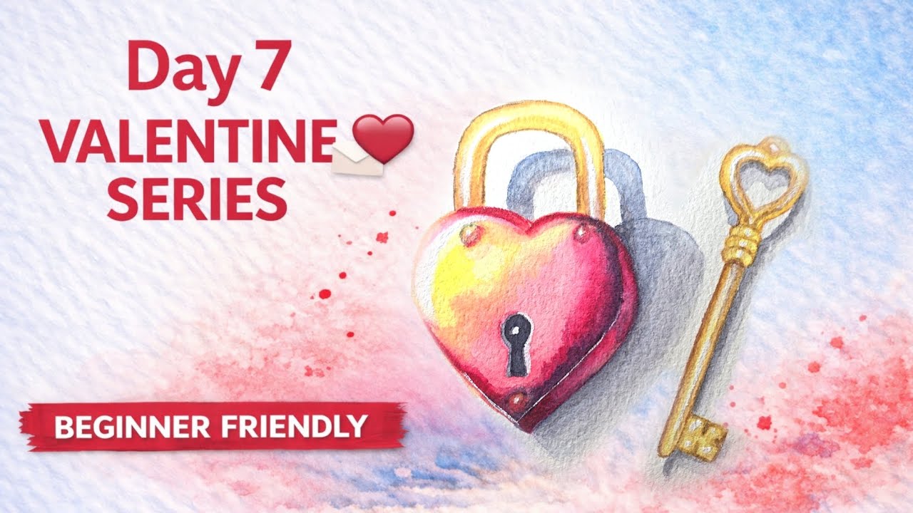 Day 7 Valentine Series 💖 Easy Watercolor Heart Lock & Key | Beginner ...