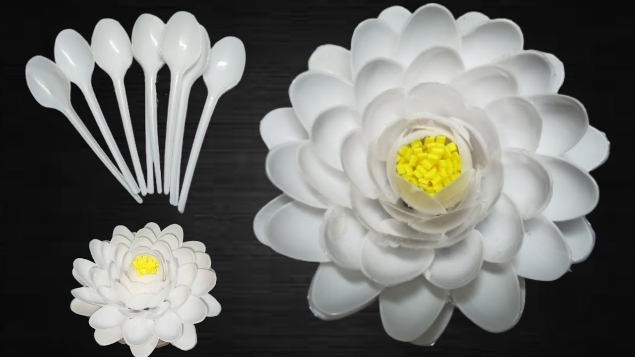 Lotus flower making with plastic Spoons| flowers making with plastic ...