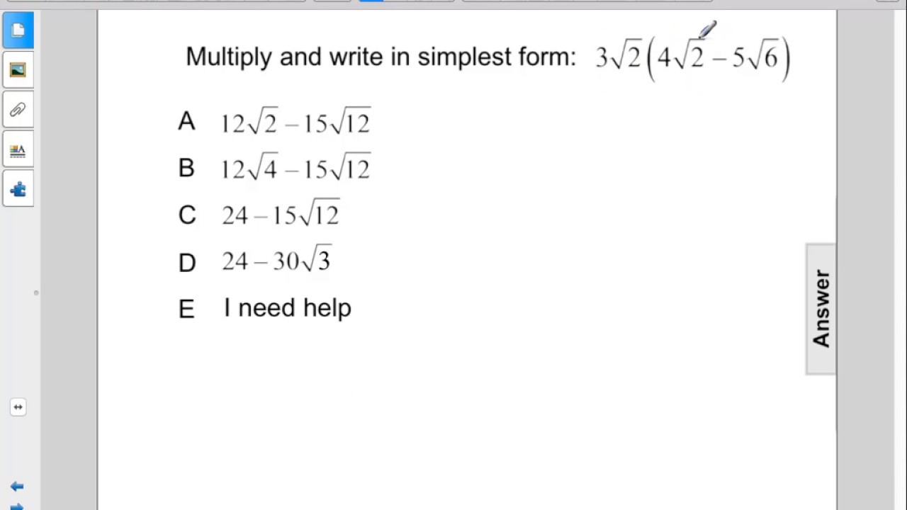 Algebra2 Rad Funcs Multiply Rads Pt 2 Q54 - YouTube