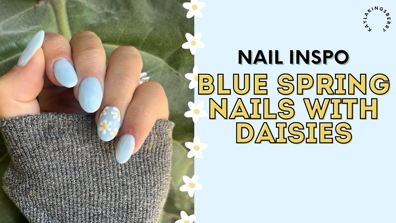 Blue Spring Nails with Daisy Nail Art | DIY Dip Powder - YouTube