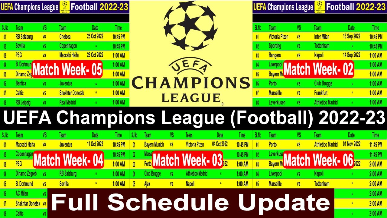 Full Schedule UEFA Champions League 2022-23 | Match Week 02 | 03 | 04 ...