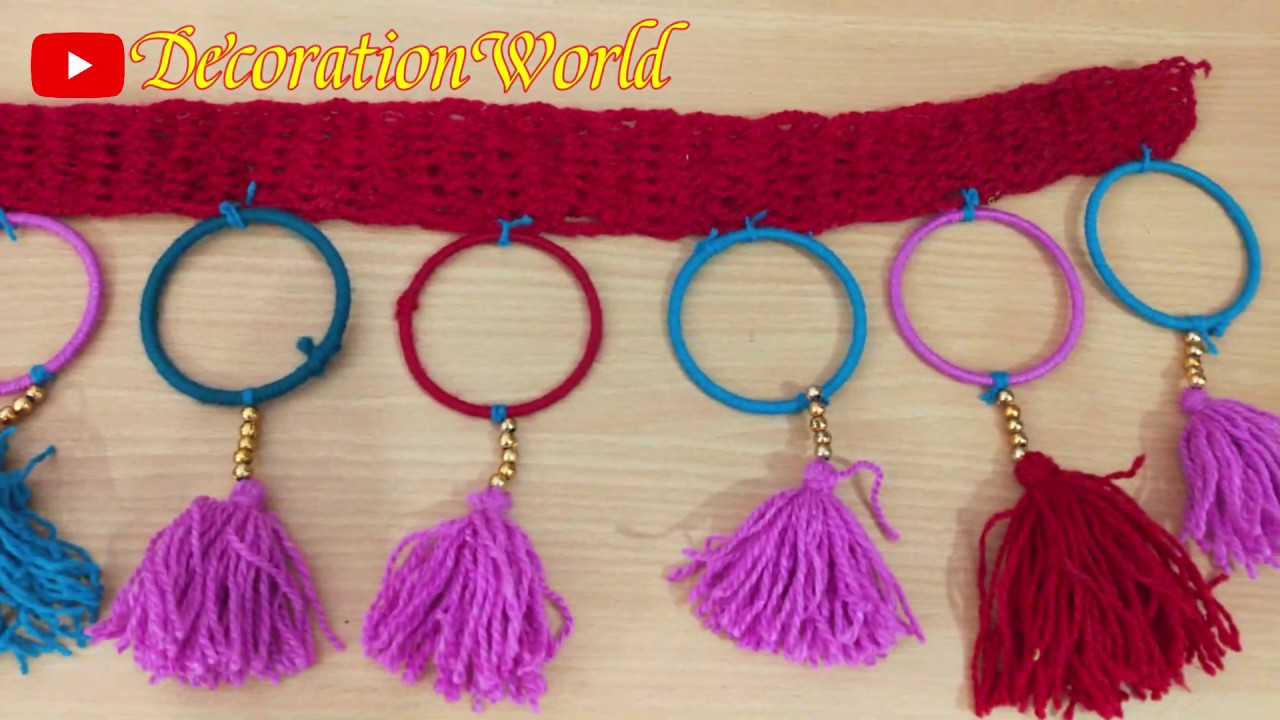 DIY How to make wall Door Hanging with waste bangles and cotton yarns ...
