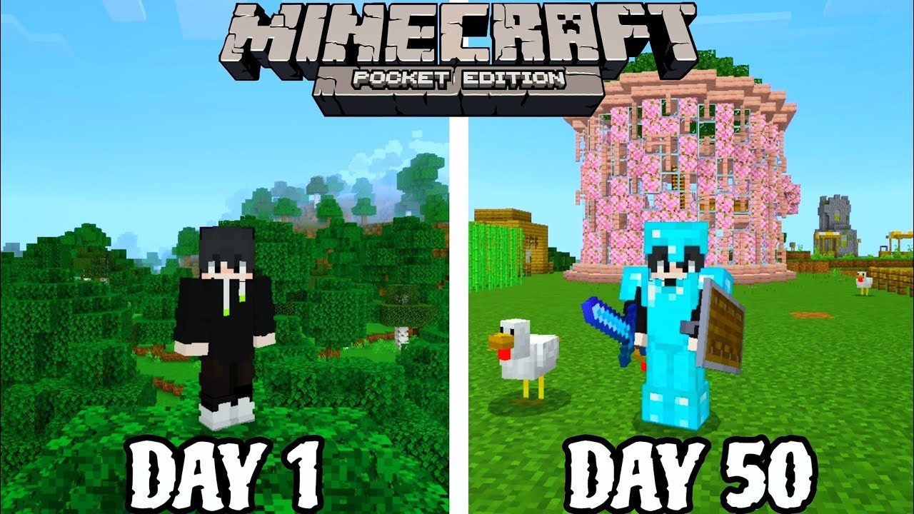 I Survived 50 DAYS on A World in Minecraft Pocket Edition 1.21 - YouTube