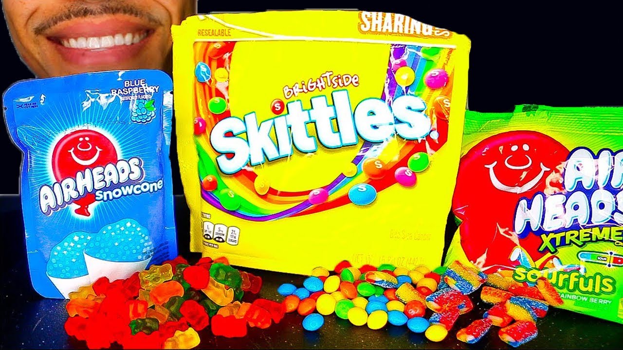ASMR EATING CANDY NO TALKING MUKBANG JERRY PARTY AIRHEADS XTREMES SOUR ...