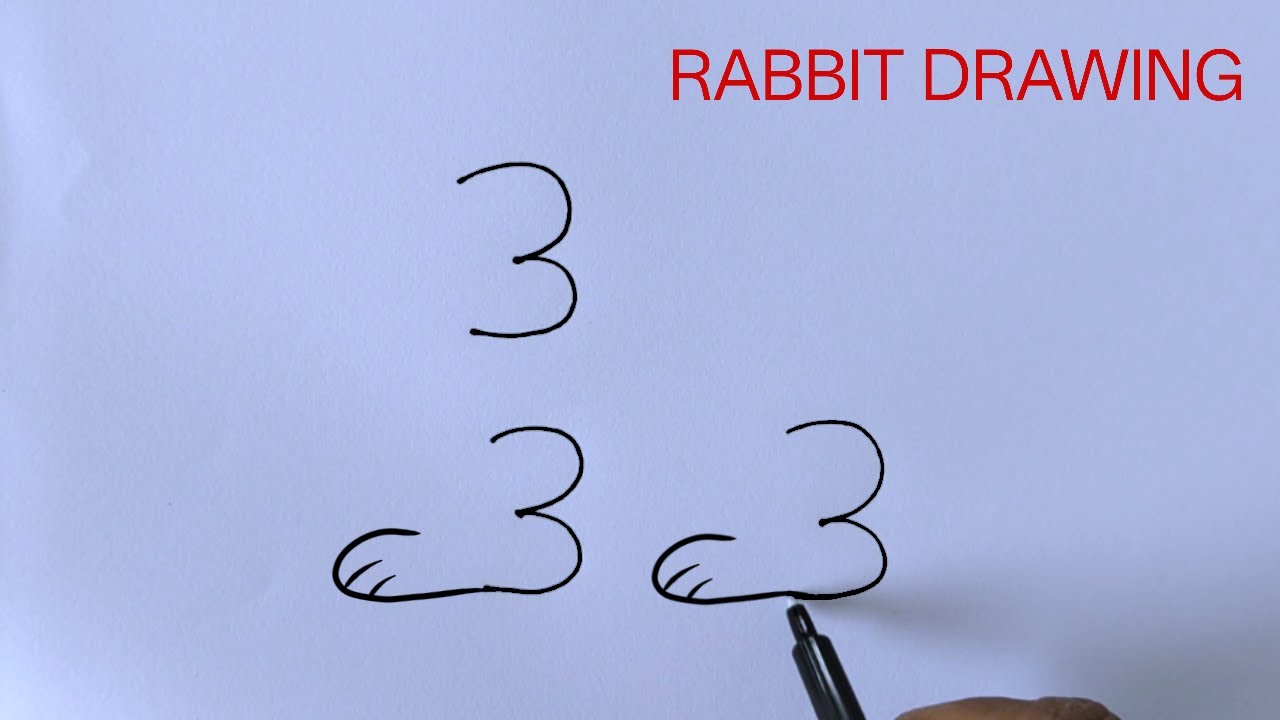 Draw Rabbit Drawing Easy From 333 Number | Rabbit Drawing Tutorial ...
