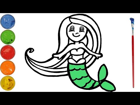How to draw mermaid for kids Baby Mermaid Drawing Painting & Colouring ...
