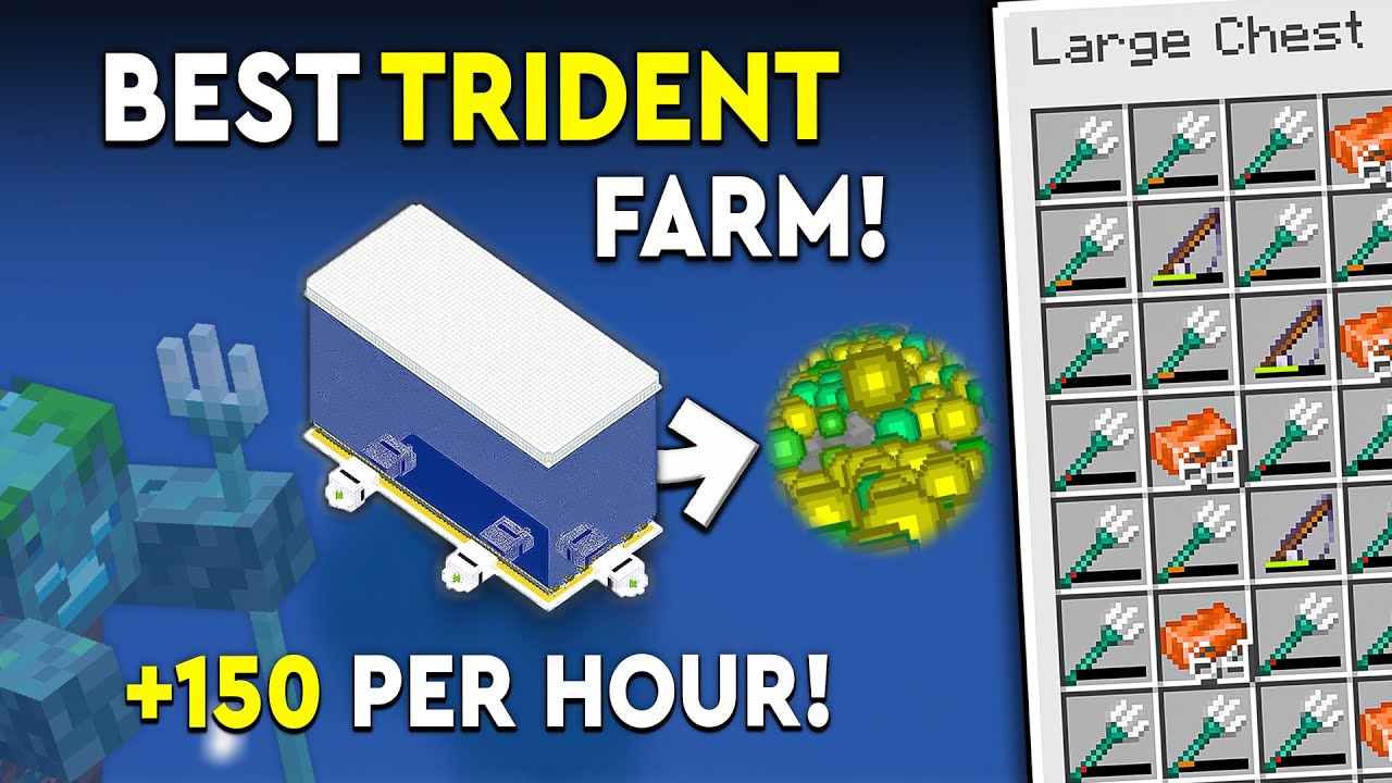 Minecraft BEST Trident Farm Tutorial - NEW! - 150 P/HR! - YouTube