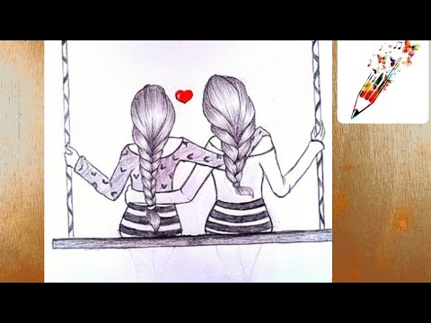 Girl's Sitting on A Swing Easy Pencil drawing 2023 - How to draw Two ...