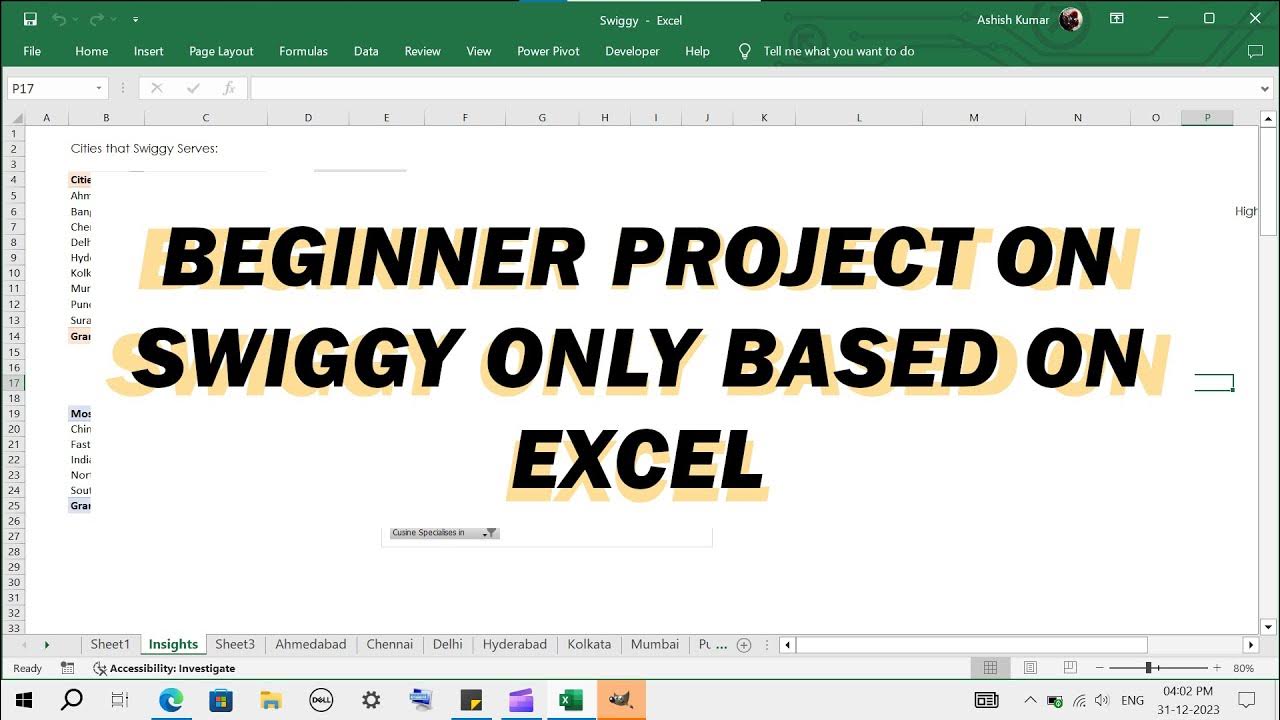 Swiggy Data analytics project for beginners using only EXCEL. #data ...