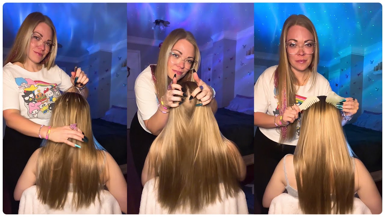 Hair brushing head massage back scratches ASMR live - YouTube
