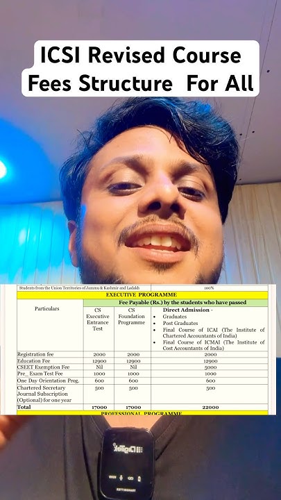 Icsi Revised Course Fees Structure For All Cseet Cscourse Csexecutive Csprofessional Youtube