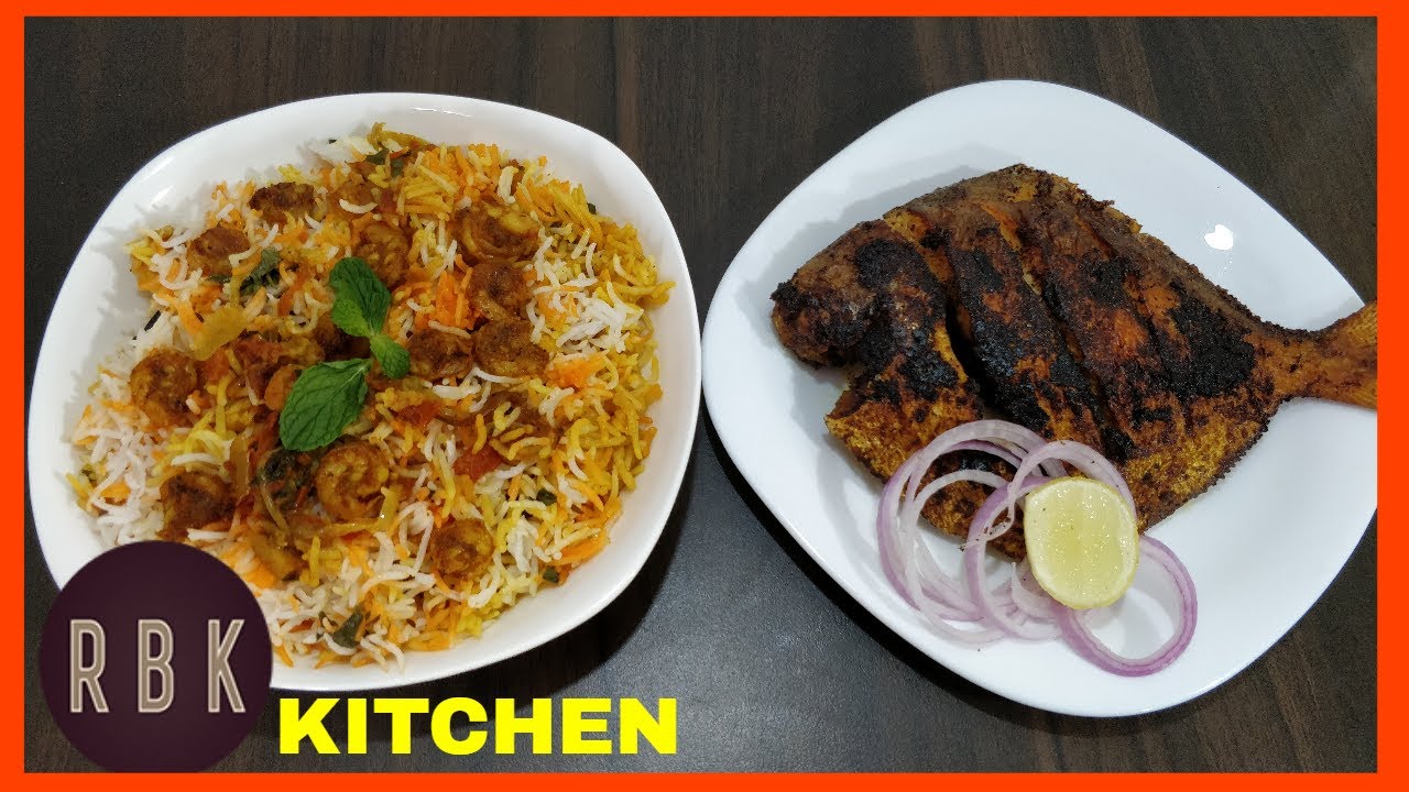 Pomfret Fish Fry and Prawn Dum Biryani Recipe in Tamil | Indian Lunch ...