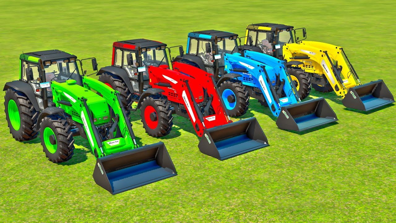 TRACTORS OF COLORS! Food For Horses Transporting with Toy Tractors ...