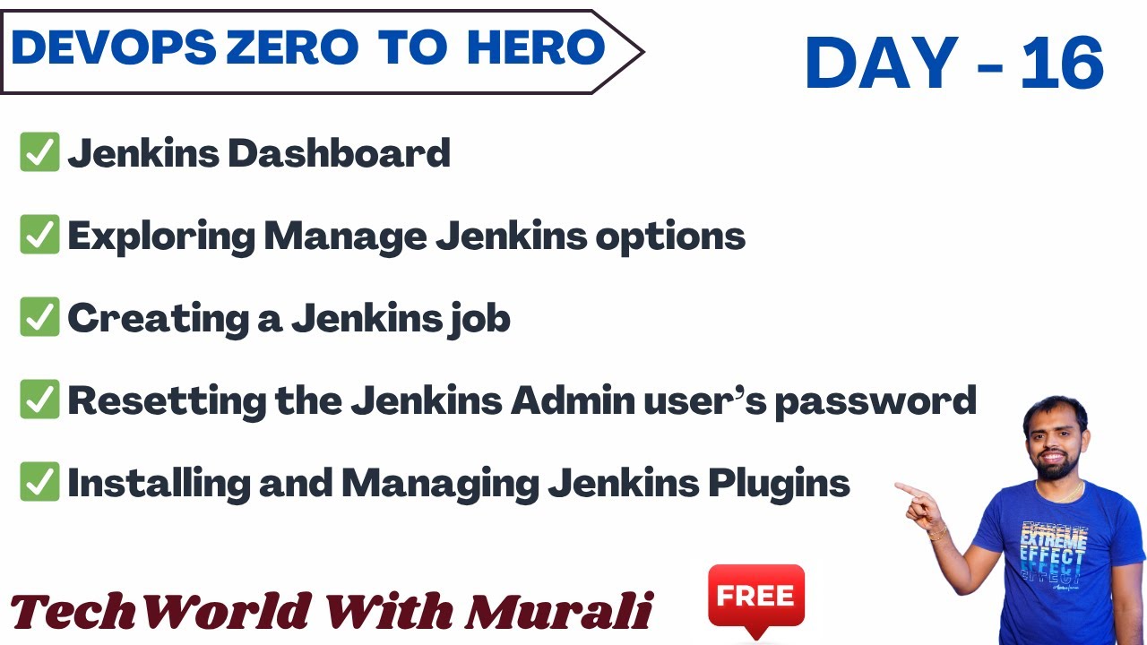 Day 16 | Jenkins Essentials Tutorial - Dashboard, Jobs, User Management and Installing Plugins ...