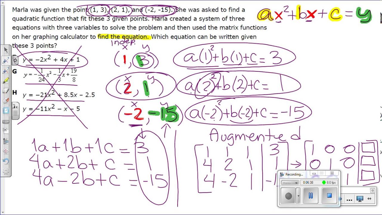 Finding A Quadratic Equation Using Matrices YouTube