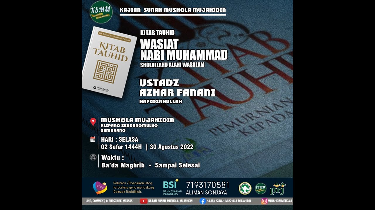 WASIAT NABI MUHAMMAD SAW : USTADZ AZHAR FANANI - YouTube