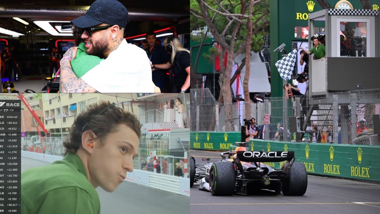 Tom Holland waving Chequered flag & Neymar Jr at Monte Carlo F1 Monaco ...