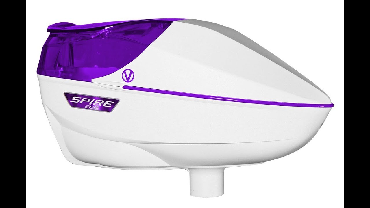 Virtue Spire 260 Paintball Loader - White & Purple 360 View - YouTube