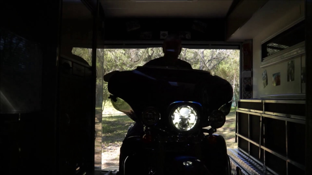 Loading Harley Davidson onto our toy hauler - YouTube