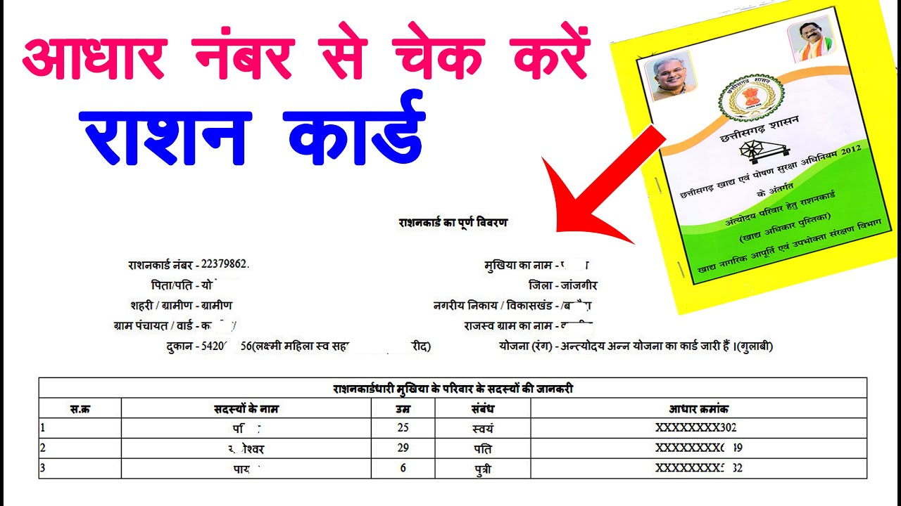 CG Aadhar Card से राशन कार्ड की जानकारी कैसे देखे | Chhattisgarh Rashan ...