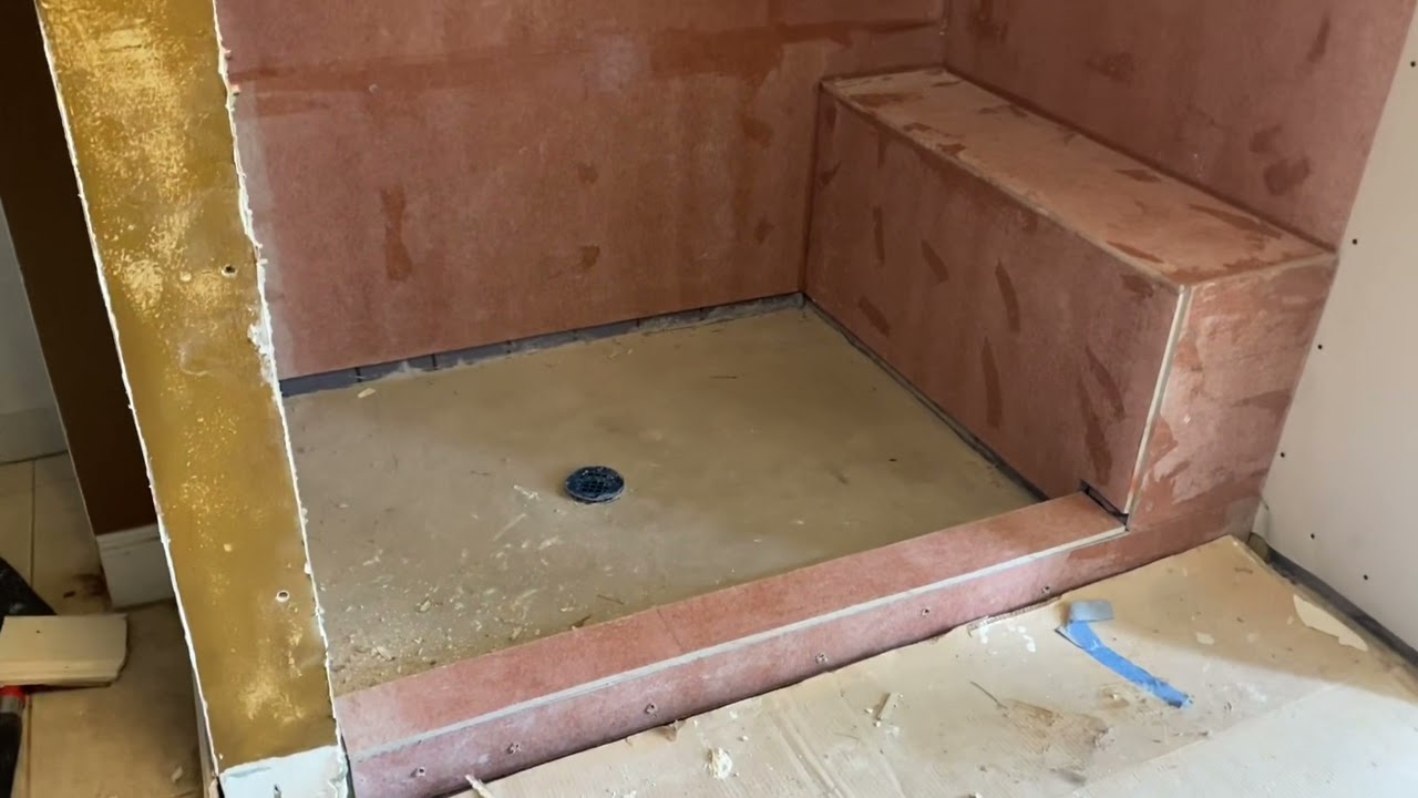 Demo, Shower pan, Hardy Board and Tile - YouTube