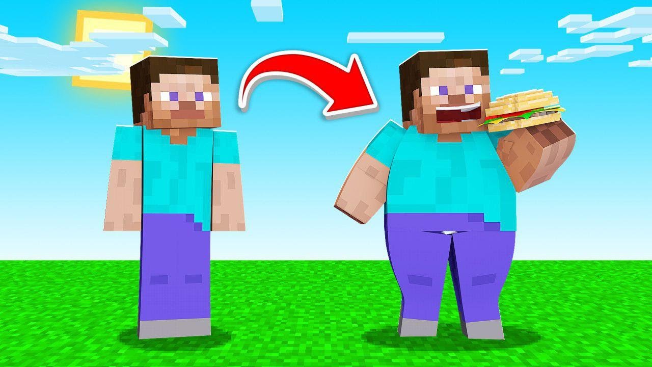 Minecraft BUT FOOD = WEIGHT GAIN! (impossible) - YouTube